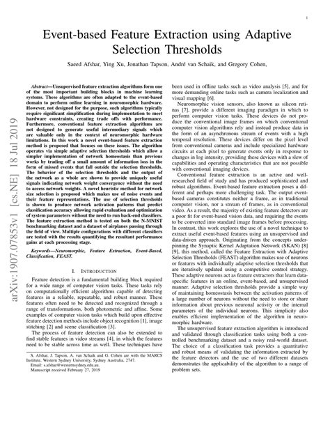 Pdf Event Based Feature Extraction Using Adaptive Selection Thresholds