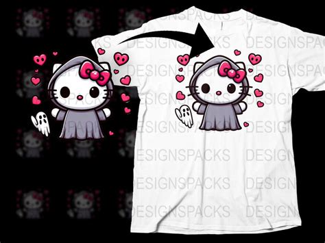 Cute Grim Reaper Hello Kitty With Hearts Png Digital Download
