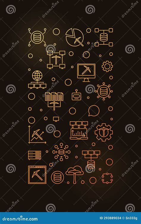 Data Mining Vertical Golden Outline Banner Database Analytics Concept Illustration Stock Vector