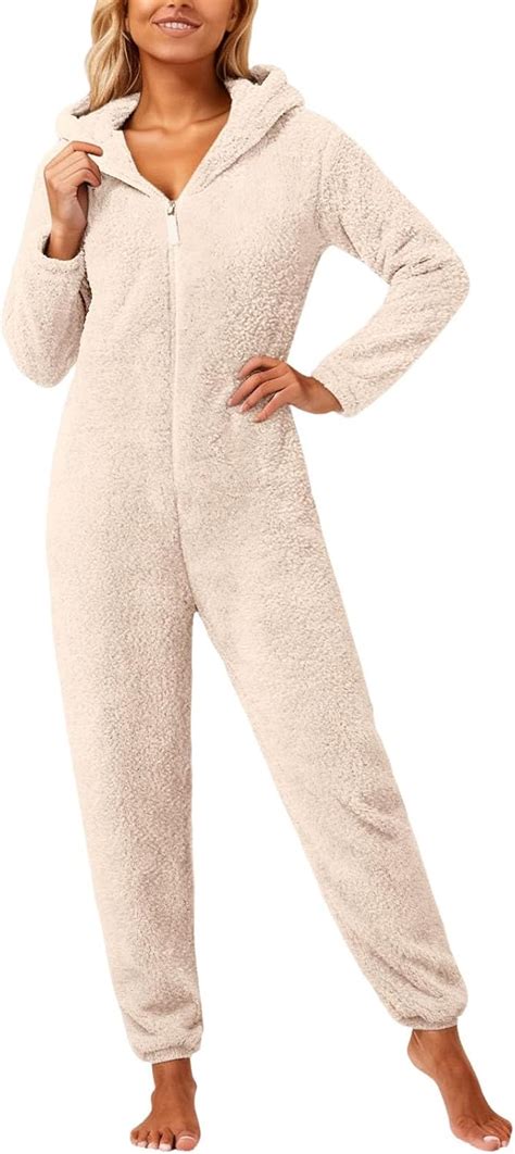 Mobanna Jumpsuit Schlafanzug Damen Kuschel Jumpsuit Damen Kuschelanzug Flauschig Kuschel