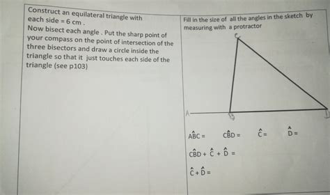 Solved Construct An Equilateral Triangle With Each Side 6 Cm Fill In
