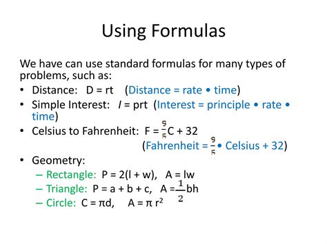 Problems Involving Formulas Ppt
