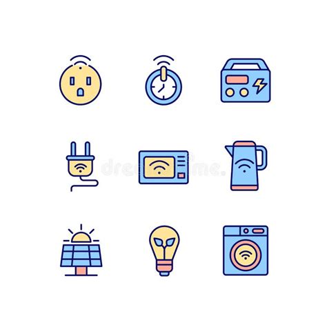 Efficient Energy Consumption Pixel Perfect Rgb Color Icons Set Stock
