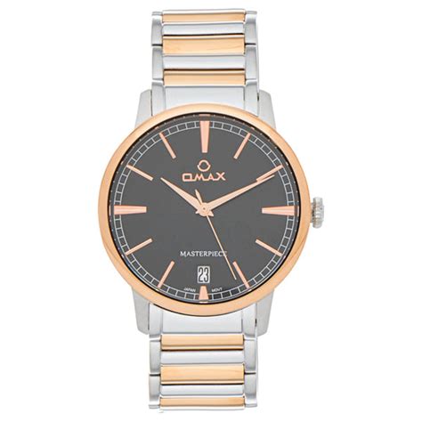 Omax Masterpiece Mens Watch Black Dial Gold Bezel Date Display St