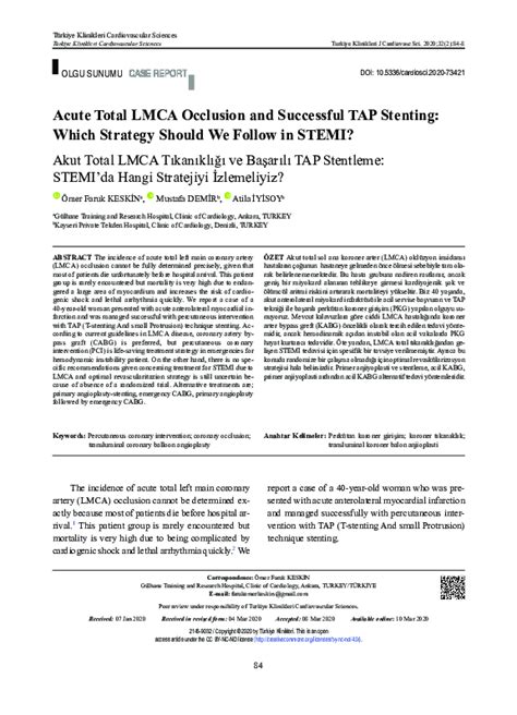 Pdf Acute Total Lmca Occlusion And Successful Tap Stenting Which Strategy Should We Follow In