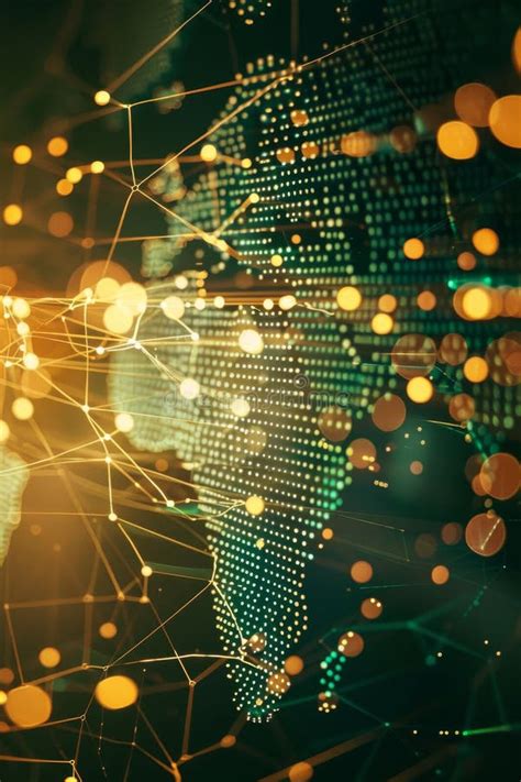 Abstract Digital World Map With Glowing Network Connections And Bokeh
