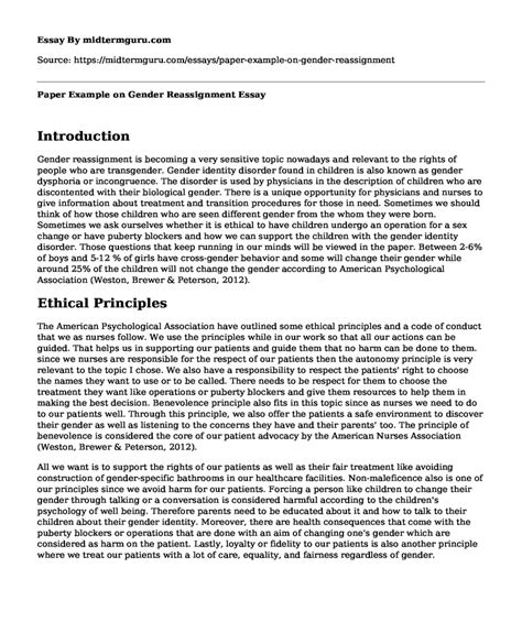 📌 Paper Example On Gender Reassignment Free Essay Term Paper Example