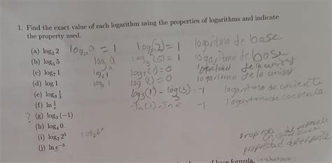 Solved Find The Exact Value Of Each Logarithm Using The Chegg Com