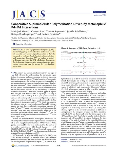 Pdf Cooperative Supramolecular Polymerization Driven By Metallophilic