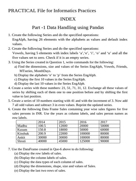 Practical File For Informatics Practices Pdf Comma Separated Values Data Management