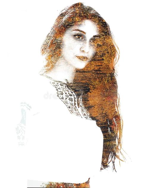 Double Exposure Of Young Beautiful Girl Among The Leaves And Trees Portrait Of Attractive Lady