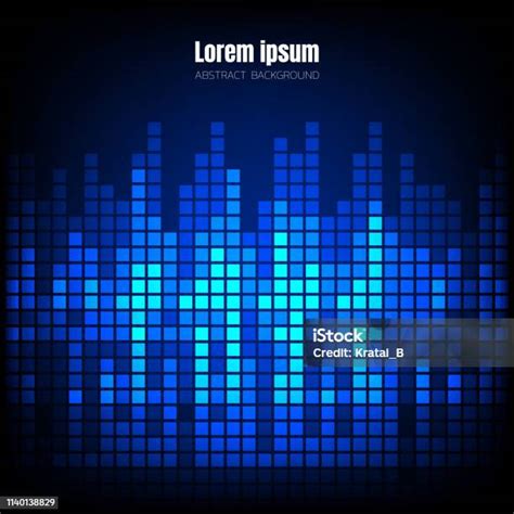 블루 웨이브 사운드 픽셀 이퀄라이저 배경 광장 기하학적 디지털 공간 벽지 웹 사이트 커버 포스터 배너 브로셔 평면 벡터 그래픽 디자인에 대 한 템플릿 0명에 대한 스톡 벡터