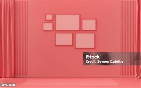 단단한 편평한 파스텔 밝은 분홍색 단색 안쪽에 여섯 개의 프레임을 가진 벽 모형 0명에 대한 스톡 사진 및 기타 이미지 0명 가구 가정 생활 Istock