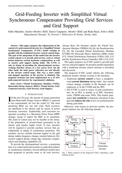 Pdf Grid Feeding Inverter With Simplified Virtual Synchronous Compensator Providing Grid