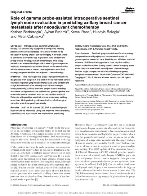 Pdf Sentinel Lymph Node Mapping With Gamma Probe In Carcinoma Of Breast Initial Experience In Pdf Sentinel Lymph Node Mapping With Gamma Probe In Carcinoma Of Breast Initial Experience In