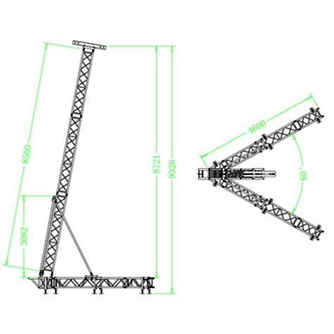 A Drawing Of A Crane With Measurements For The Top And Bottom Sections As Well As An