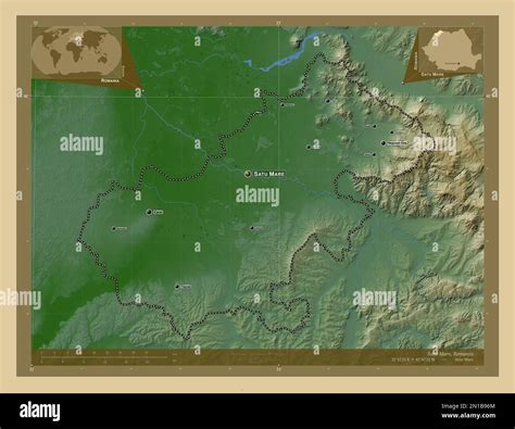 Satu Mare County Of Romania Colored Elevation Map With Lakes And
