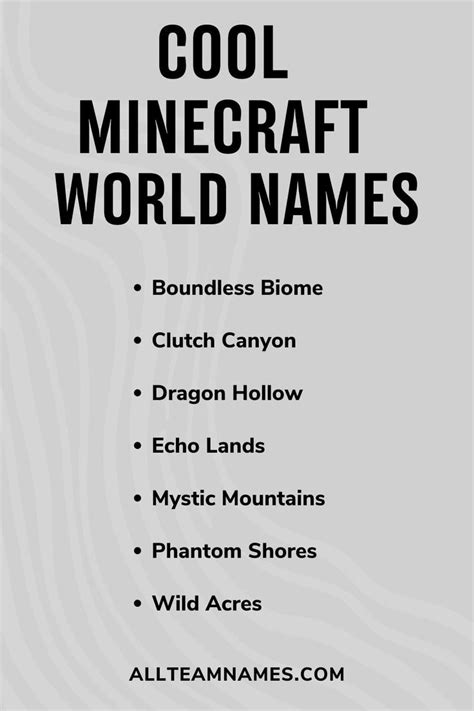 Cool Minecraft World Names List Minecraft Group Names Ideas Minecraft Characters