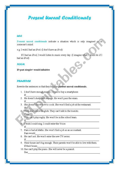 Present Unreal Conditionals Worksheet Vocabulary Skills Grammar And Vocabulary Esl Lesson Plans