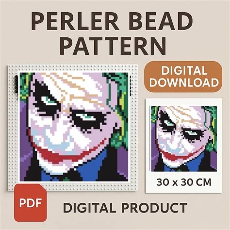 Joker Perler Beads Pattern 30 X 30 Cm Pixel Art Template Diy Fuse