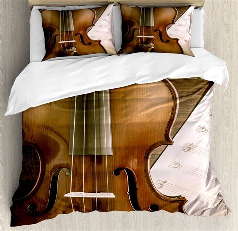Violin Duvet Cover Set Classical Music Themed Photo Of Instrument And