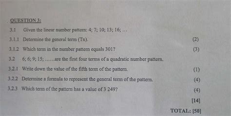 Question 3 31 Given The Linear Number Pattern Studyx