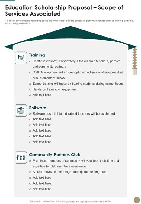 Education Scholarship Proposal Scope Of Services Associated One Pager Sampl