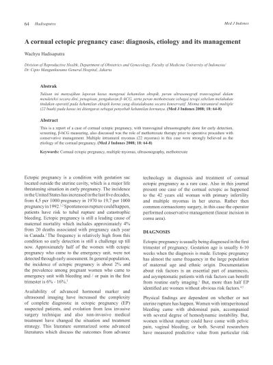 A Cornual Ectopic Pregnancy Case Diagnosis Etiology And Its Management