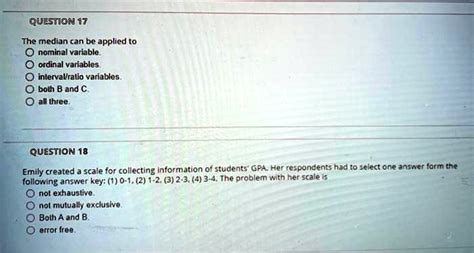 solved question 17 the median can be appliled to nominal variable