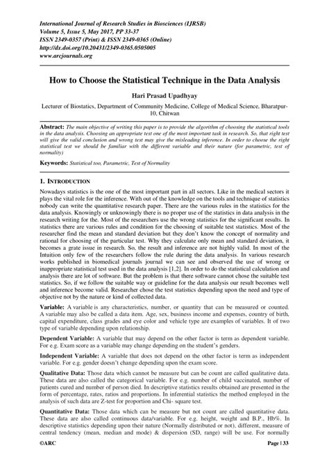 Pdf How To Choose The Statistical Technique In The Data Analysis