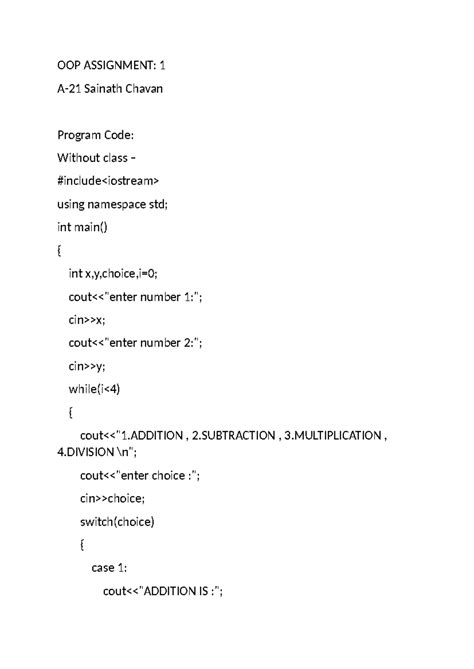 Oop Assignment New Program Codes By Sainath Chavan Studocu