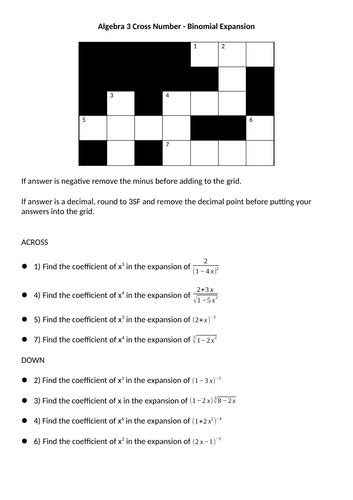Algebra A Level Maths Cross Number Group Teaching Resources