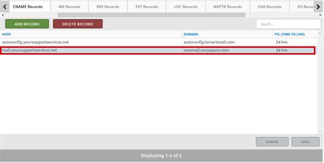 edit support services cname records dns