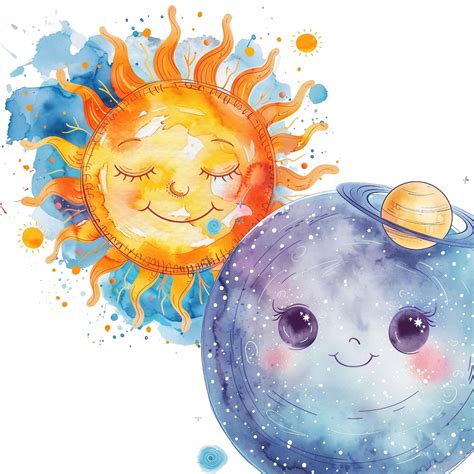 Cute Space Planets Clipart Watercolor Ufo Png Cute Galaxy Cartoon