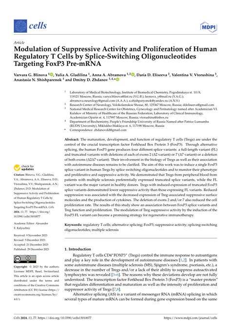 Pdf Modulation Of Suppressive Activity And Proliferation Of Human Regulatory T Cells By Splice