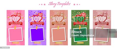 10k 팔로 워와 감사 메시지에 대 한 소셜 미디어 스토리 템플릿 팩 트 렌 디 한 컬러 스타일 벡터 일러스트와 함께 소셜 미디어 프레임 0명에 대한 스톡 벡터 아트 및