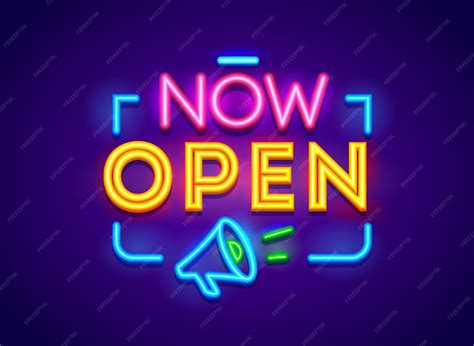 Premium Vector Now Open Typography Glowing Neon Banner Isolated On