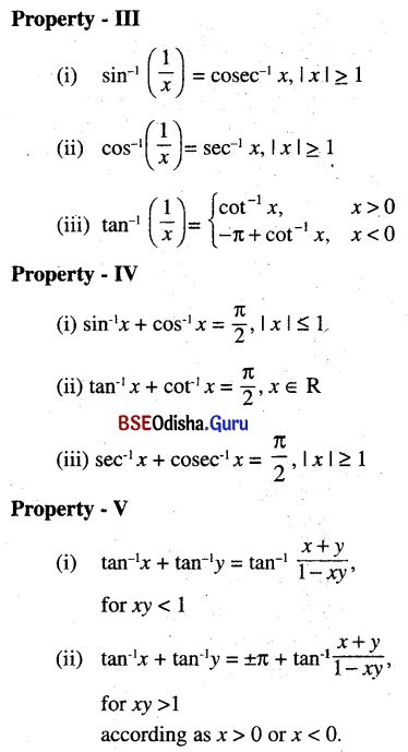 Chse Odisha Class 12 Math Notes Chapter 2 Inverse Trigonometric Functions Bse Odisha