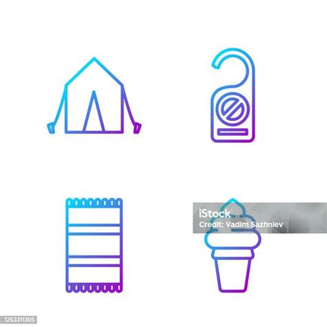 와플 콘 비치 타월 관광 텐트세트 라인 아이스크림을 사용 해 주세요 그라데이션 색상 아이콘입니다 벡터 일러스트레이션에 대한 스톡