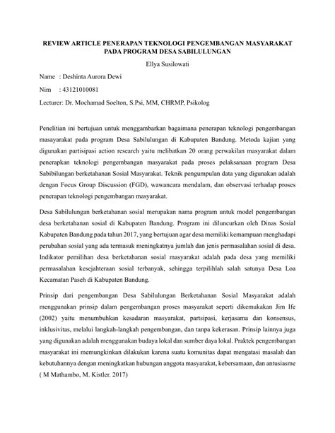 Pdf Review Article Penerapan Teknologi Pengembangan Masyarakat Pada