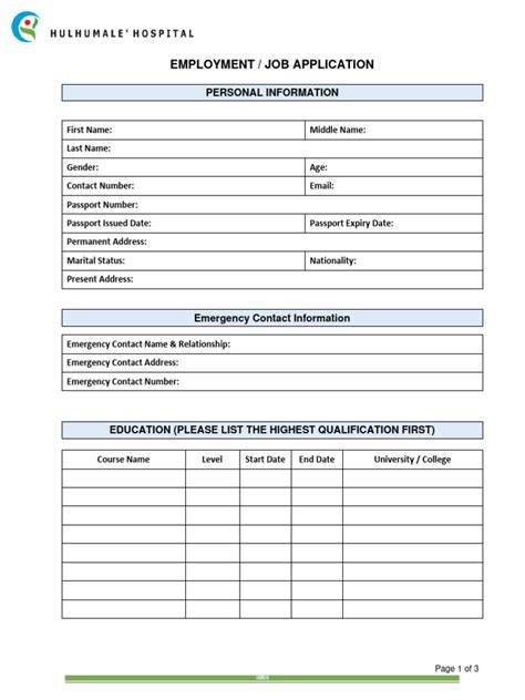 Hulhumale Hospital Job Application Form Pdf