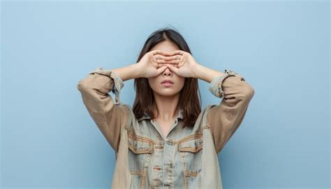 A Young Woman Covering Her Eyes With Palms Premium Ai Generated Image