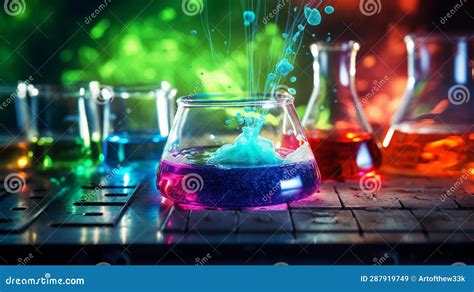 Vibrant Chemical Reactions Abstract Close Up Of Dangerous Bubbling And Fizzing In Laboratory