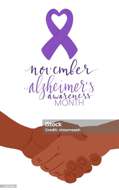 알츠하이머 인식 달 Novermber 필기 편지 보라색 지원 리본 웹 배너 벡터 11월에 대한 스톡 벡터 아트 및 기타 이미지 11월 건강관리와 의술 기민 Istock