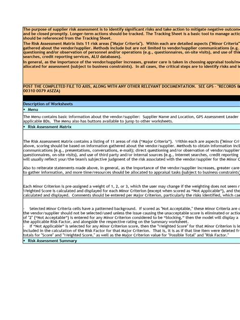 Supplier Risk Assessment Template Download Free Pdf Reliability Engineering Risk