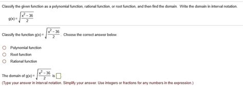 Classify The Given Function As Polynomial Function Rational Function Or