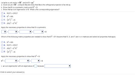 Solved Let U Be A Unit Vector In R And Let B Uu A Chegg
