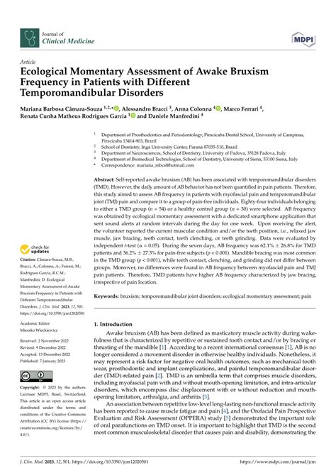 Pdf Ecological Momentary Assessment Of Awake Bruxism Frequency In Patients With Different