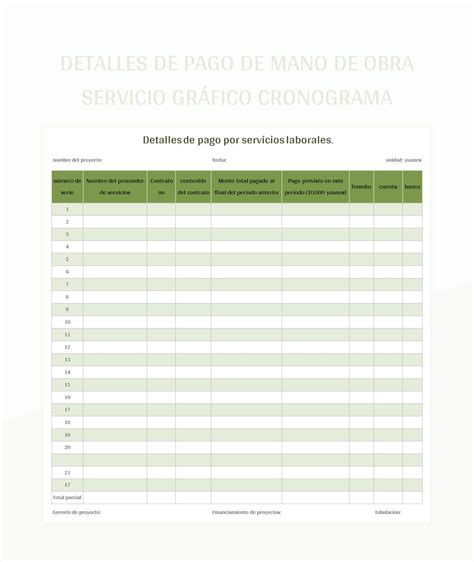 Plantilla De Excel Detalles De Pago De Mano De Obra Servicio Gráfico