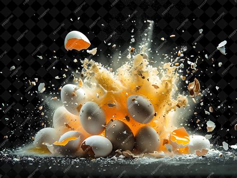 Egg Explosion With Shell Fragments Yolk And White Pastel Yel Png Neon